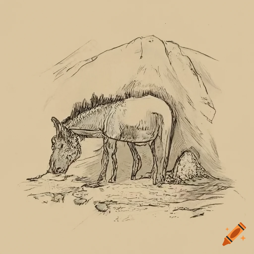 Old donkey in a deep dirt pit on Craiyon