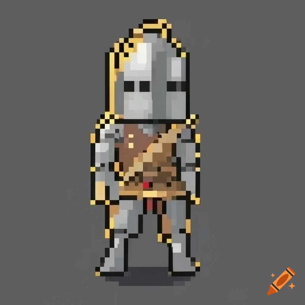 Pixel art depiction of a medieval soldier on Craiyon