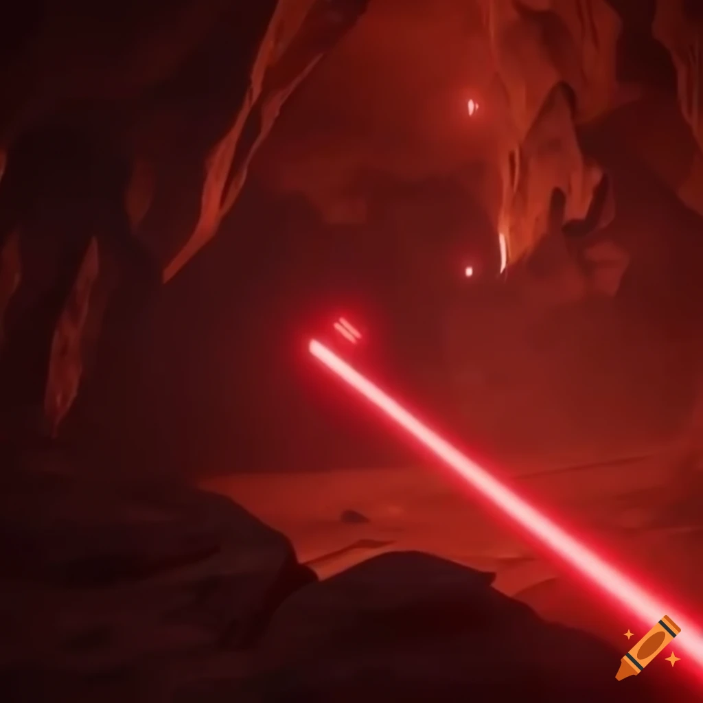 Red-white laser magic projectile flying in a cave on Craiyon
