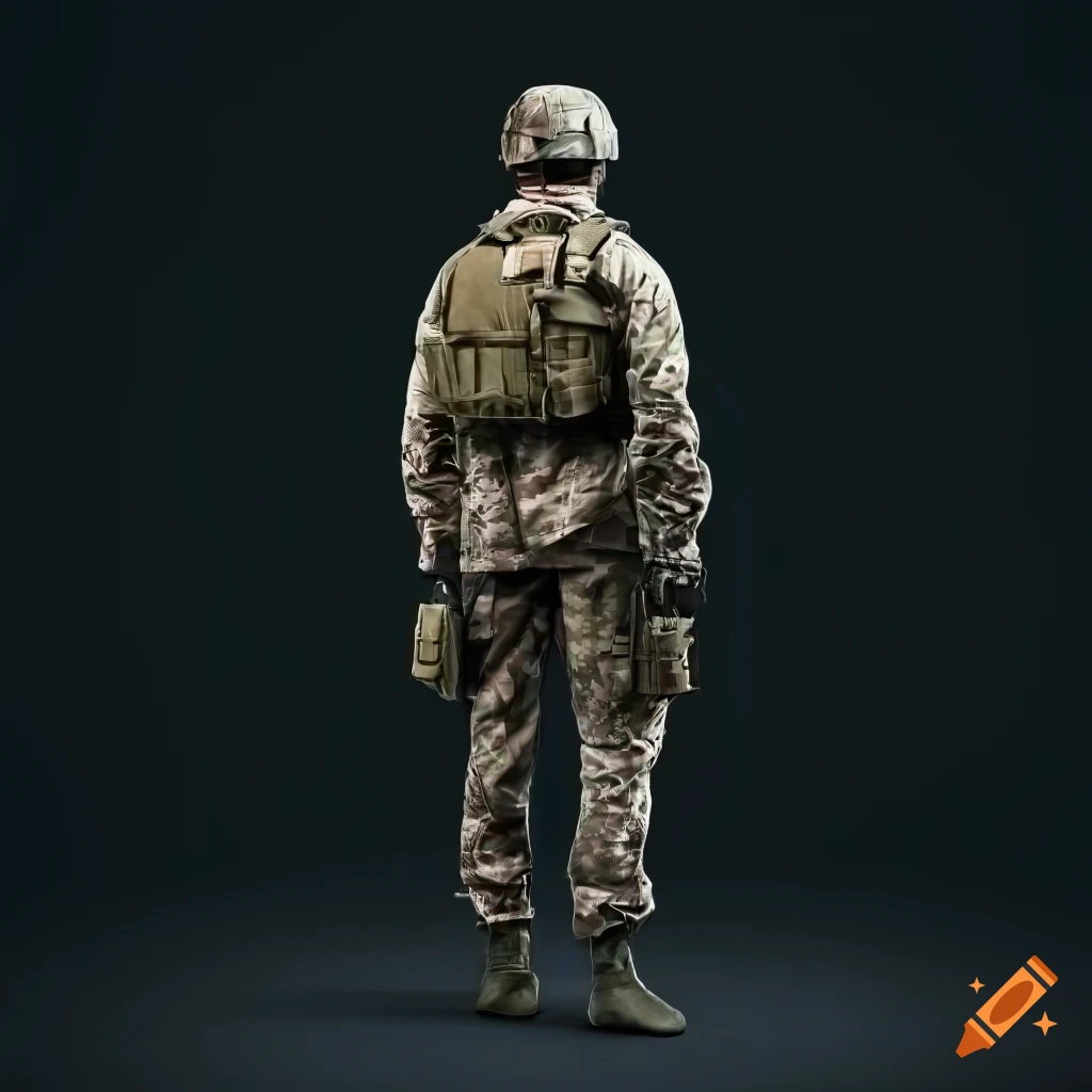 Armed soldier standing and facing left on Craiyon