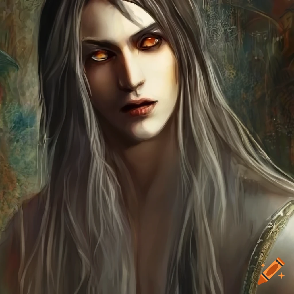 Gustav Klimt inspired poster of a handsome male elven vampire prince ...