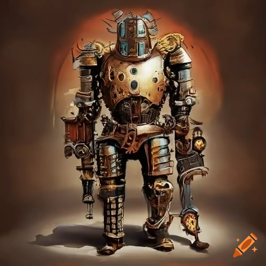 Towering steampunk robot knight on Craiyon