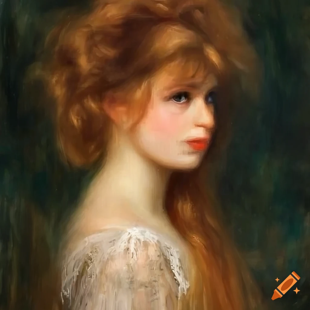 Woman with long fluffy hair in the style of Renoir on Craiyon
