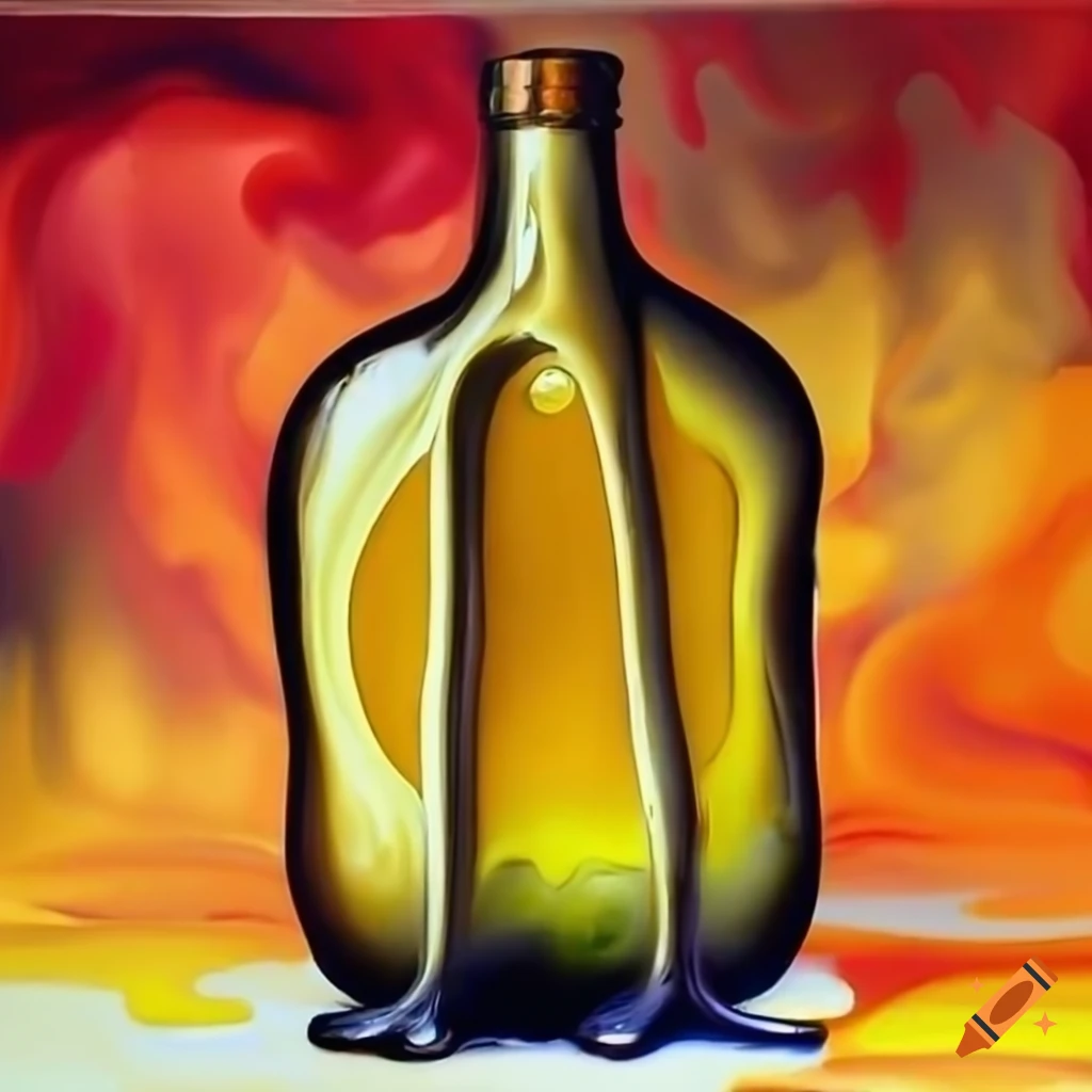 Melting liquor bottles in a dali style painting on Craiyon
