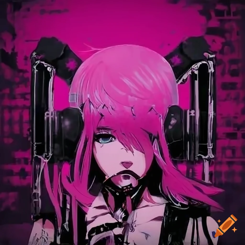Colorful hyperpop anime grunge metal industrial art in pink on Craiyon