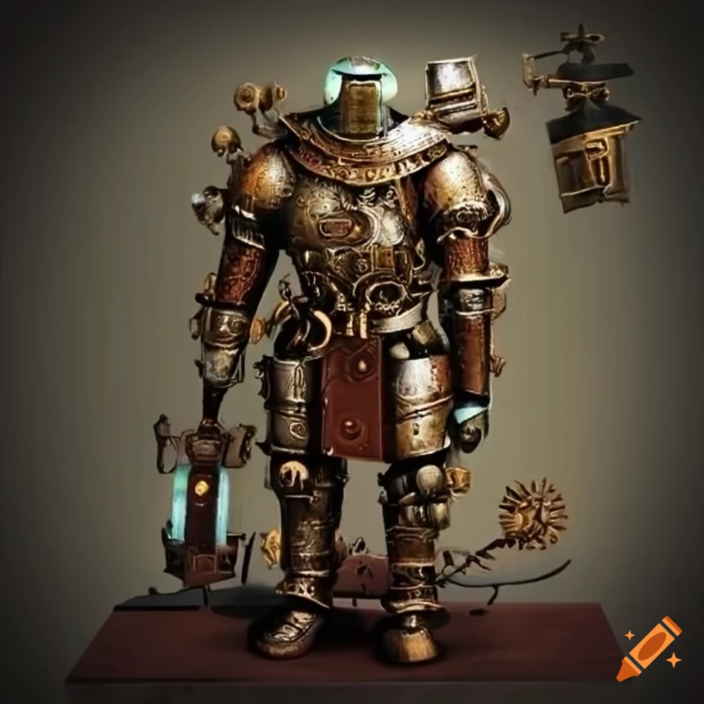 Towering steampunk robot knight on Craiyon