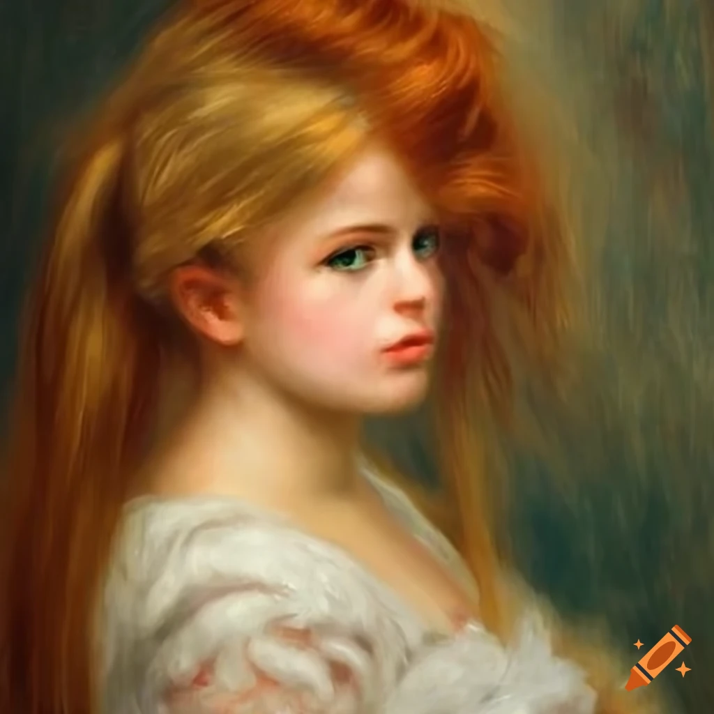 Woman with long fluffy hair inspired by renoir on Craiyon