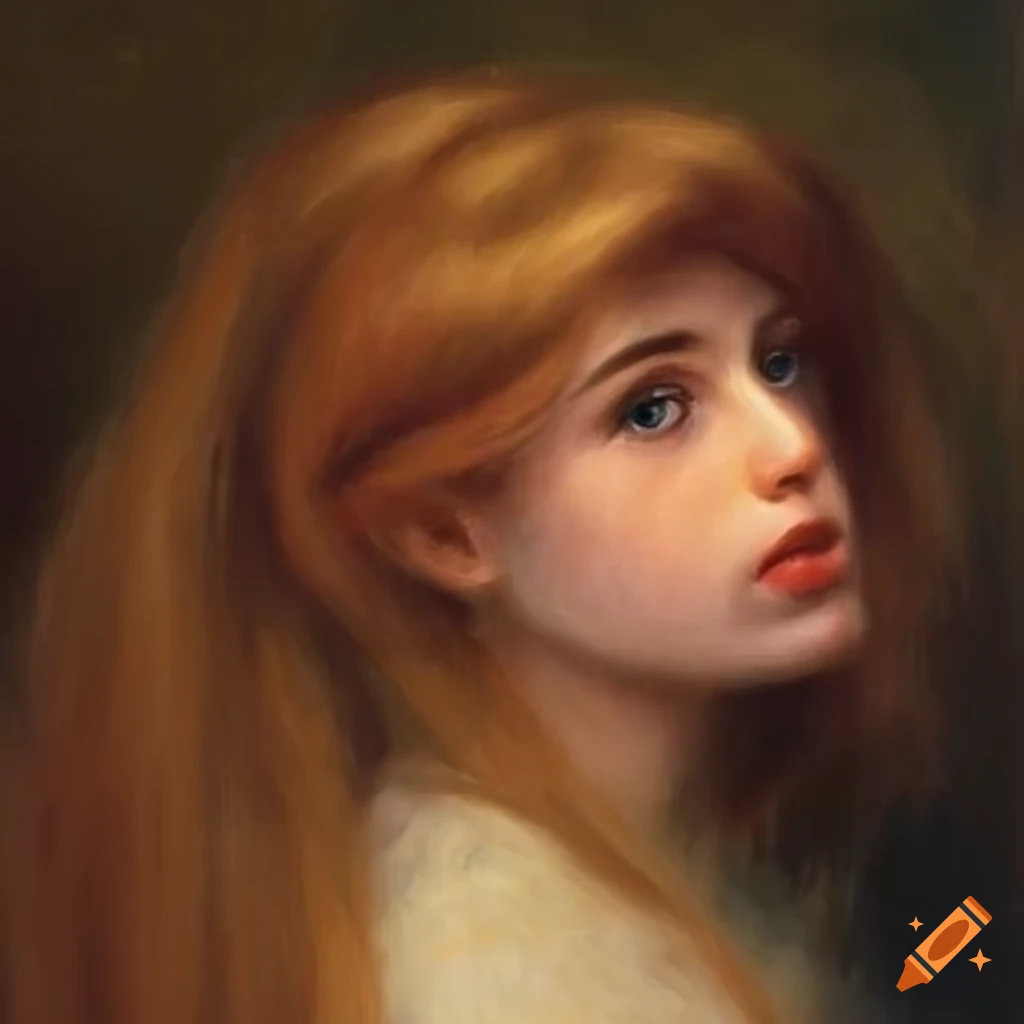 Woman with long fluffy hair in the style of renoir on Craiyon
