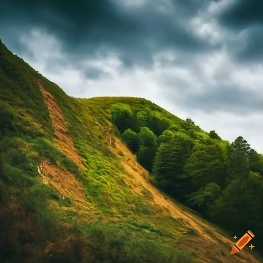 Steep slope in countryside landscape on Craiyon