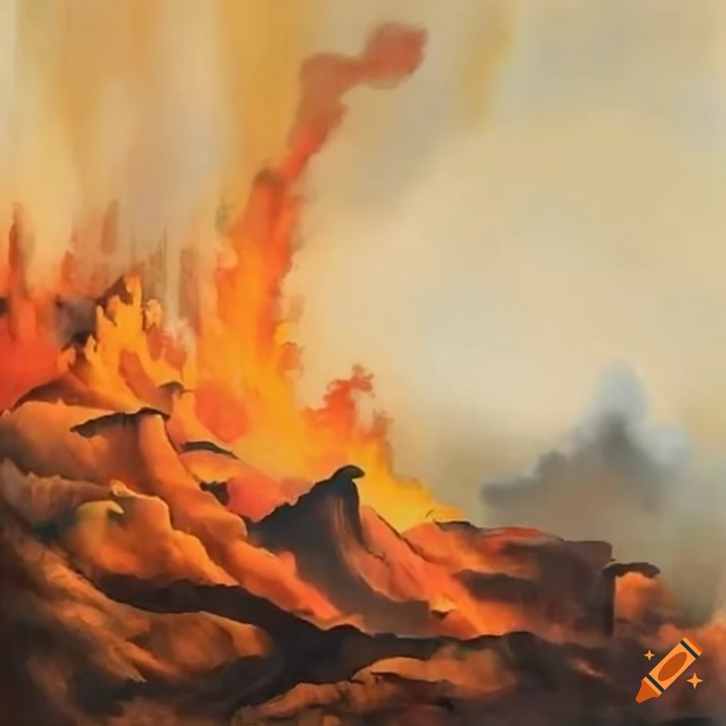 Chinese landscape painting with wildfire on Craiyon