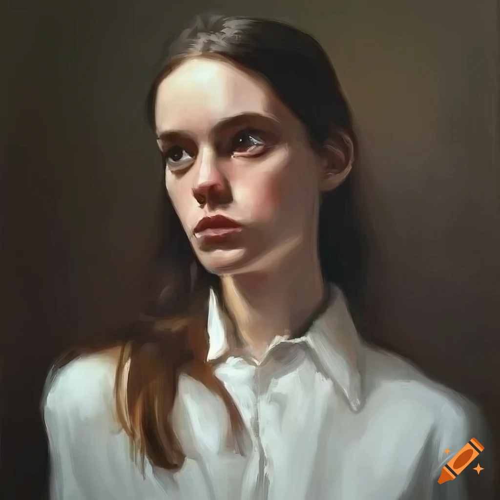 Moody oil painting of stacy martin in a vintage style portrait on Craiyon