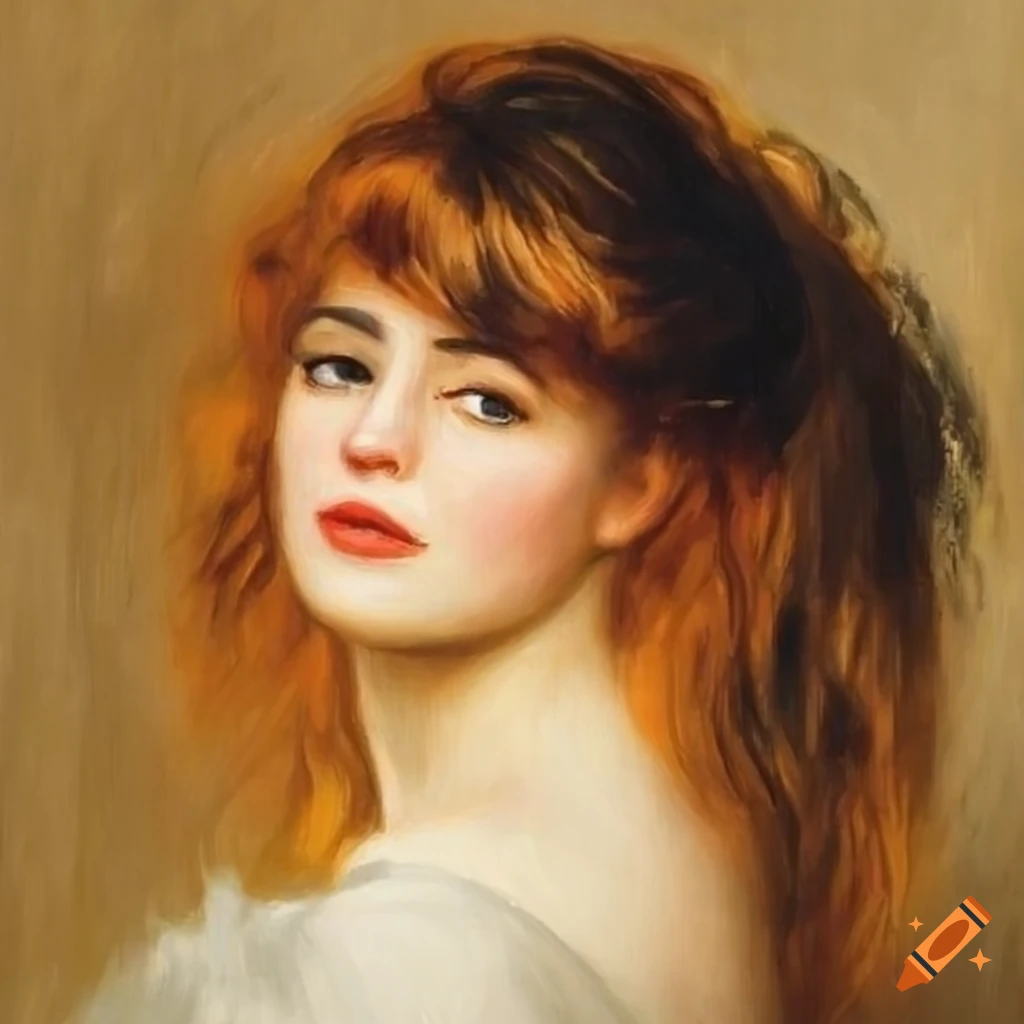 Flirty portrait of a woman with flowing hair in the style of Renoir on ...