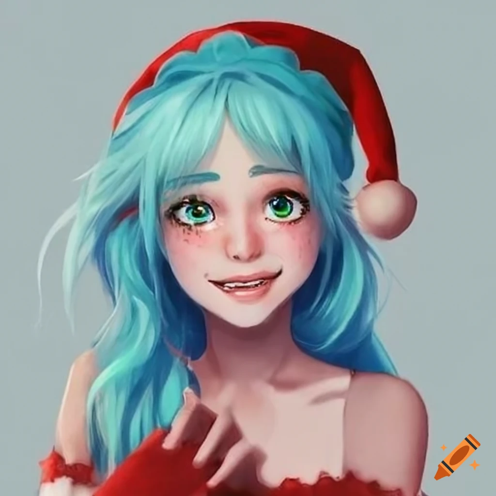 Blue-haired christmas elf with freckles on Craiyon