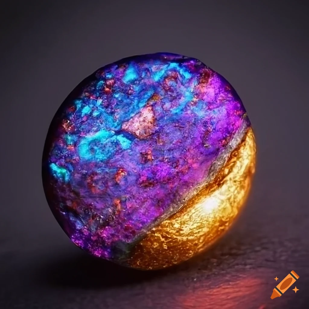 Circle meteorite with blue, pink, and purple lighting and golden edges ...