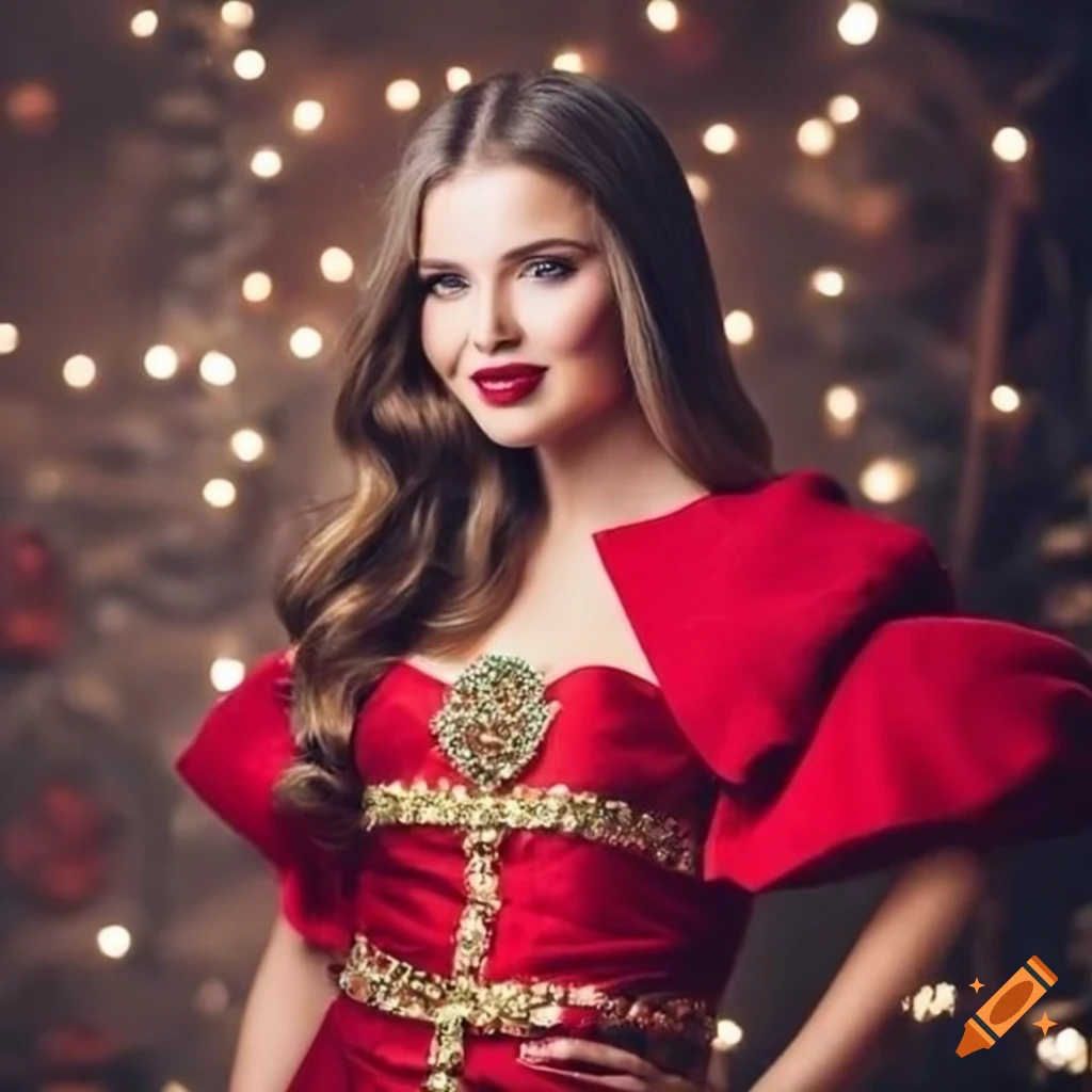 Elegant models in ornate christmas attire with dramatic lighting on Craiyon