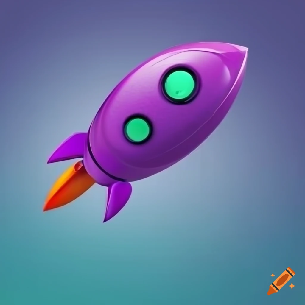 Purple 3d render of a rocket launching on Craiyon