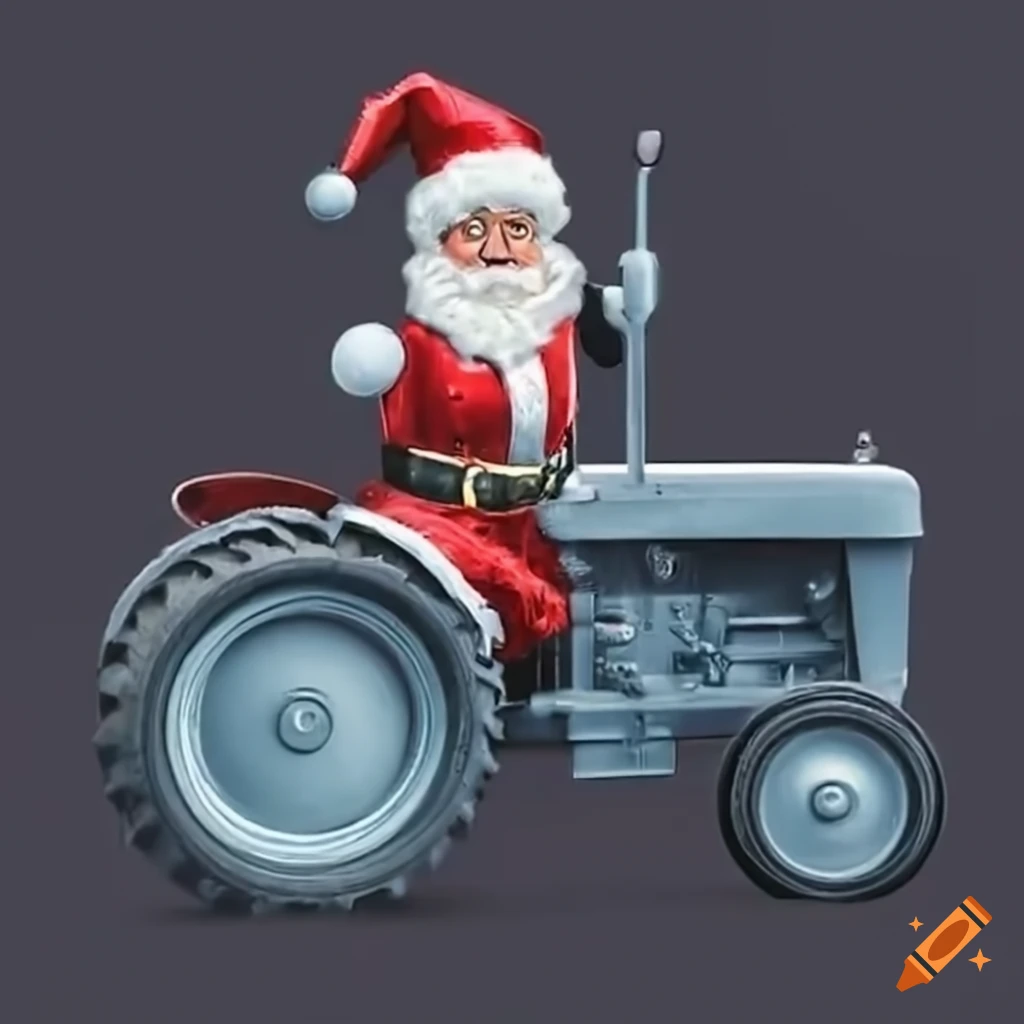 Santa driving a vintage tractor on Craiyon