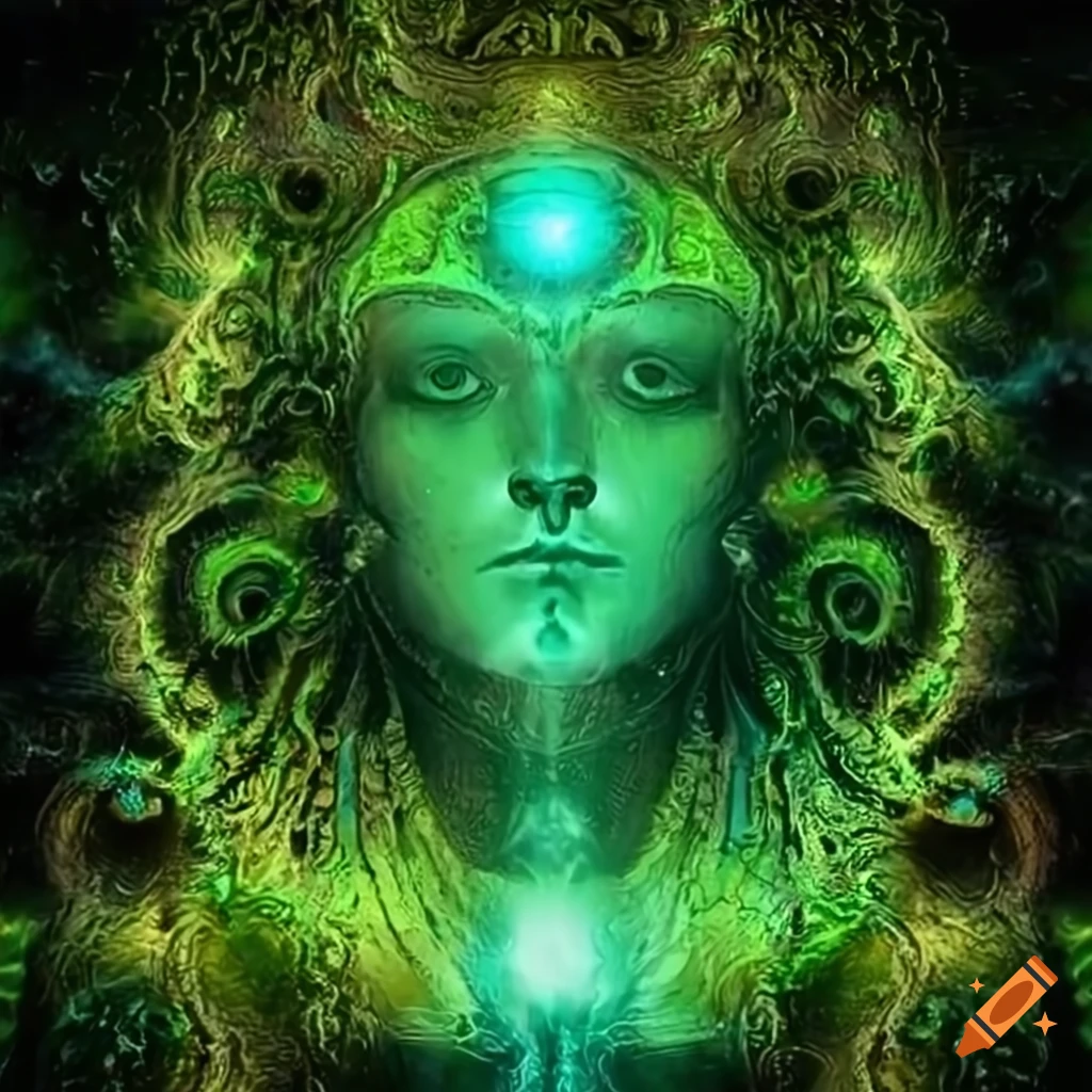 Chaos god of green consciousness messenger on Craiyon