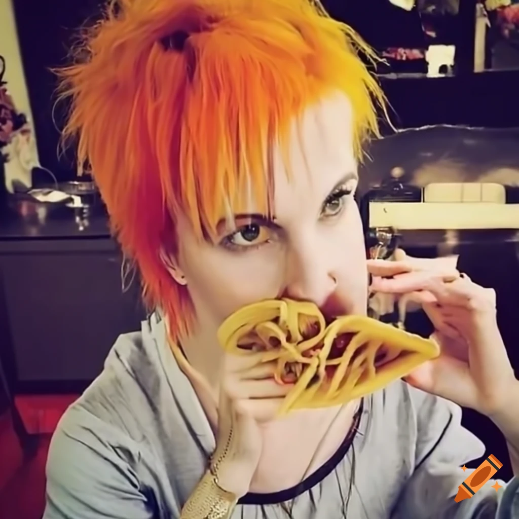Hayley williams enjoying a spaghetti taco on Craiyon