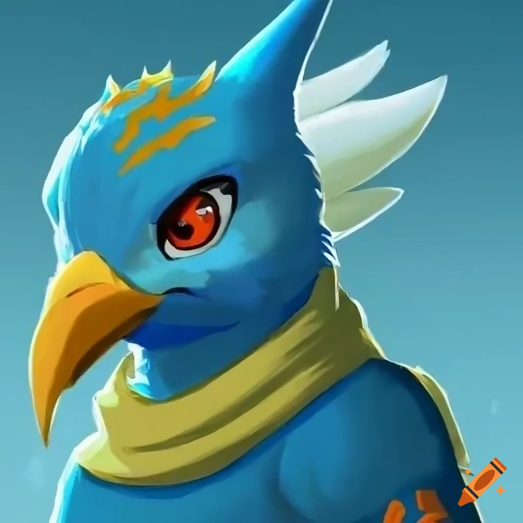 Anthro Rito character from Legend of Zelda resembling a Bluebird with orange beak on Craiyon