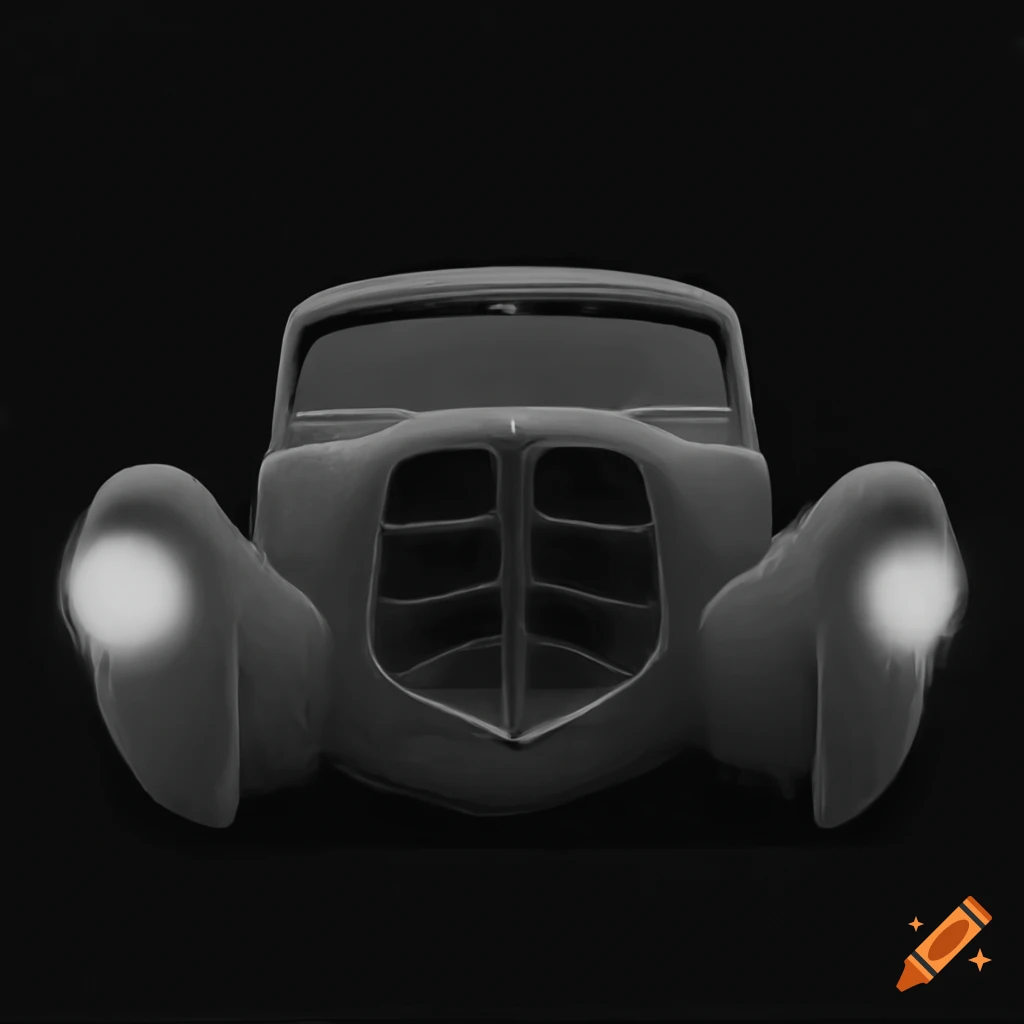 Living car entity in a horror black and white scene on Craiyon