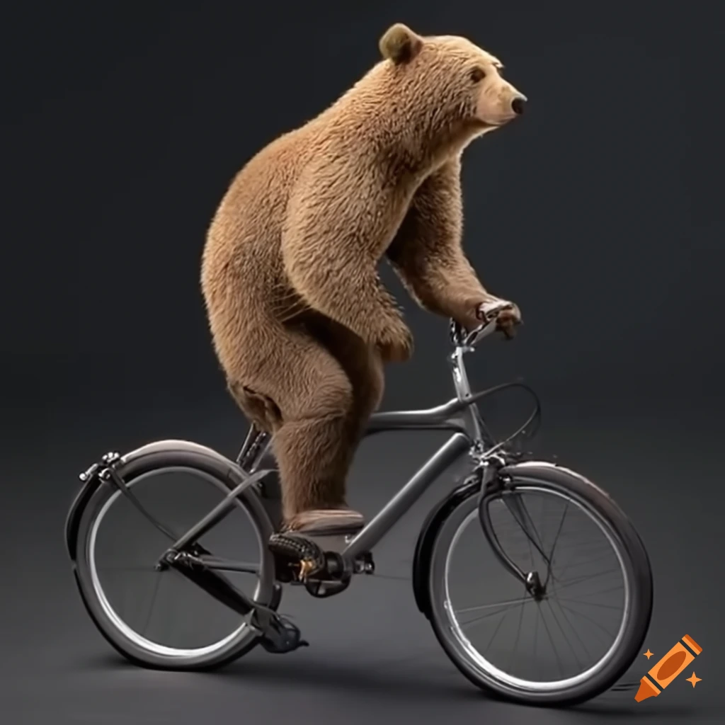 Bear riding a bicycle with a guitar case on Craiyon