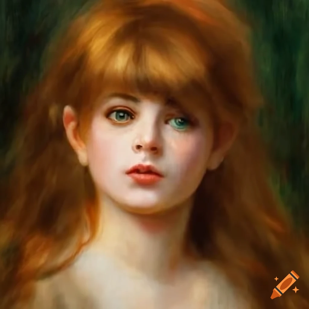 Woman with long fluffy hair in the style of renoir on Craiyon