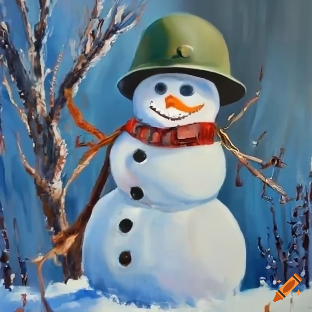 Snowman with a military helmet and sunglasses on Craiyon