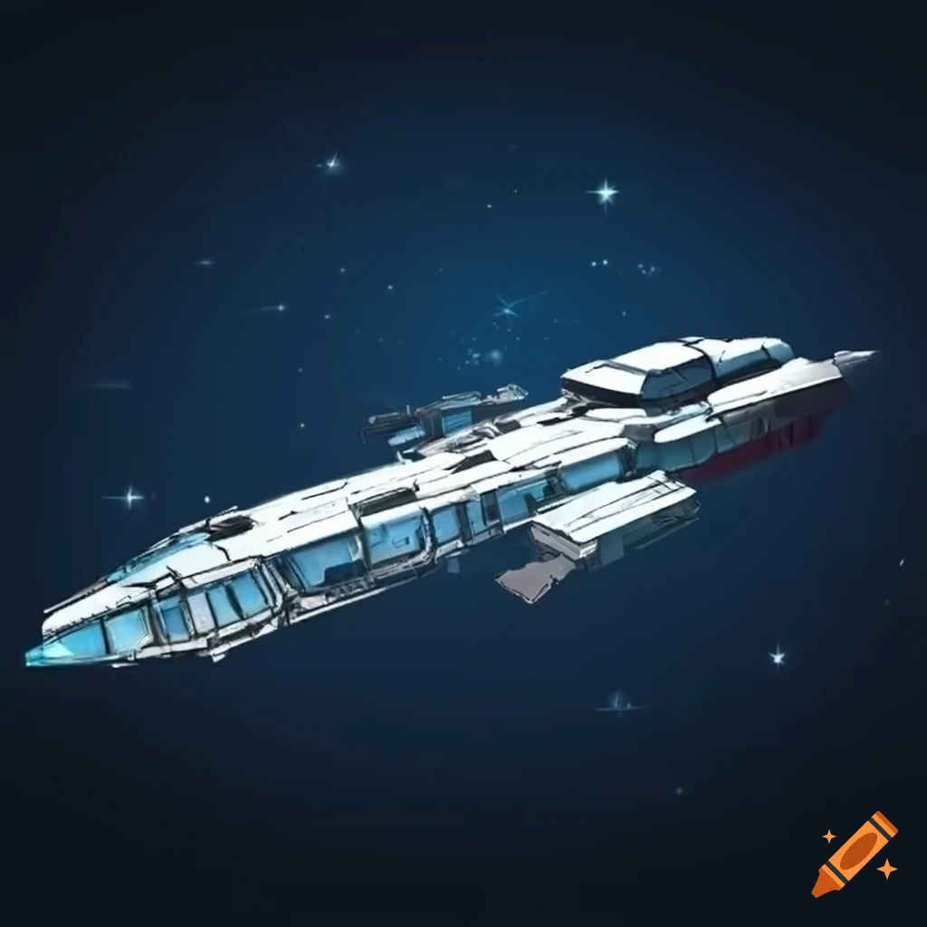 Metal spaceship in space seen from the side on Craiyon