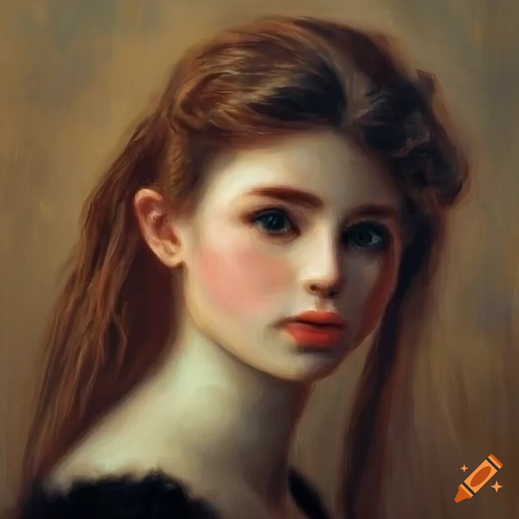 Woman with long fluffy hair in the style of renoir on Craiyon