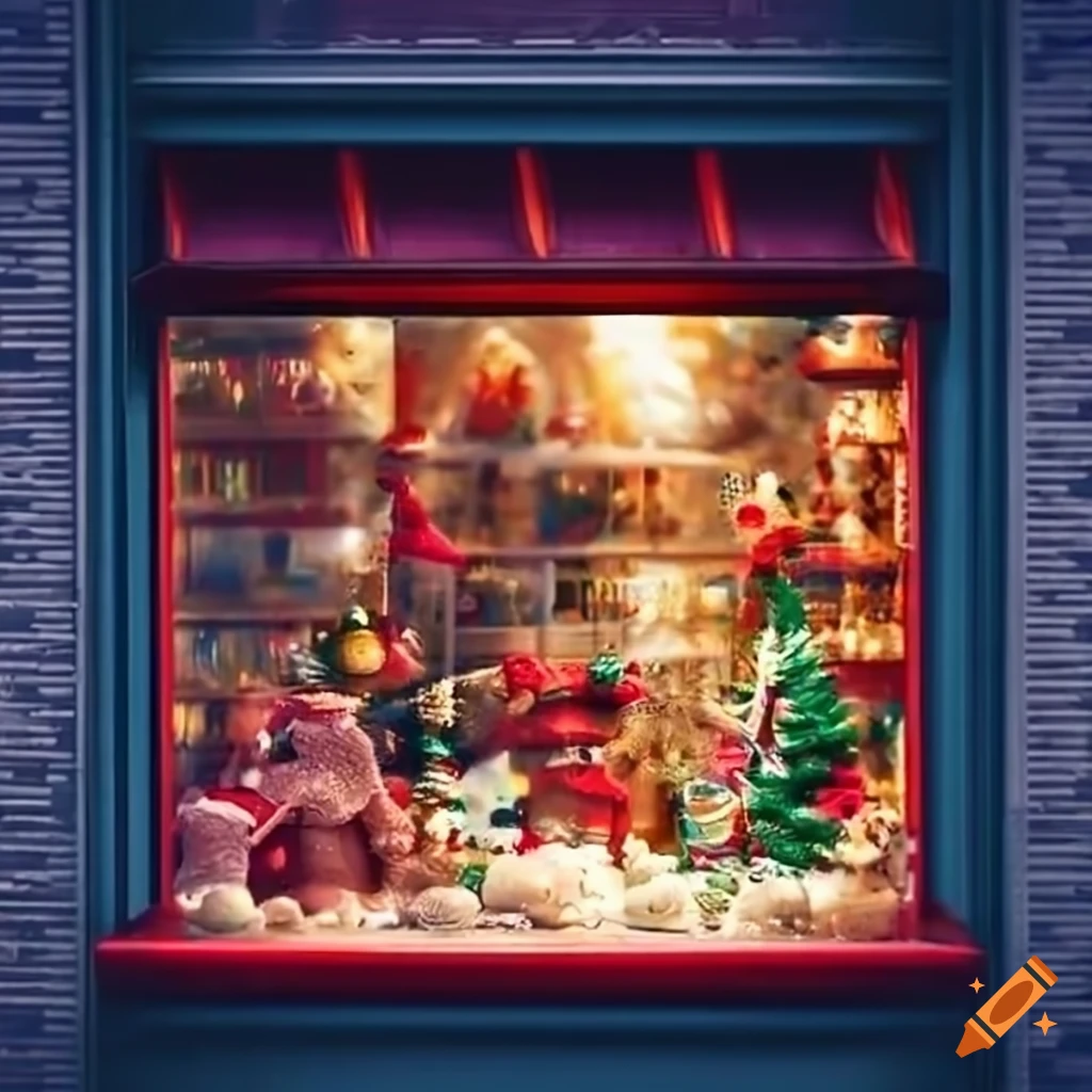 Toy store window with a christmas theme on Craiyon