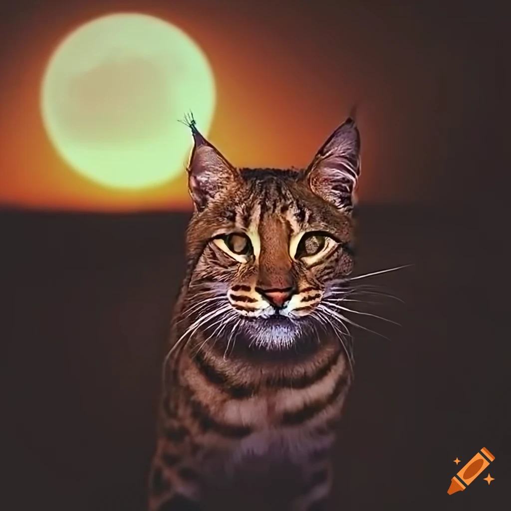 Moody portrait of a golden wild desert lynx cat walking on dunes on Craiyon