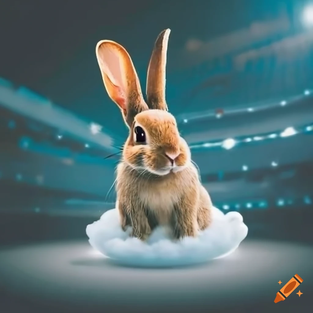 Rabbit sitting on a cloud in a baseball stadium on Craiyon