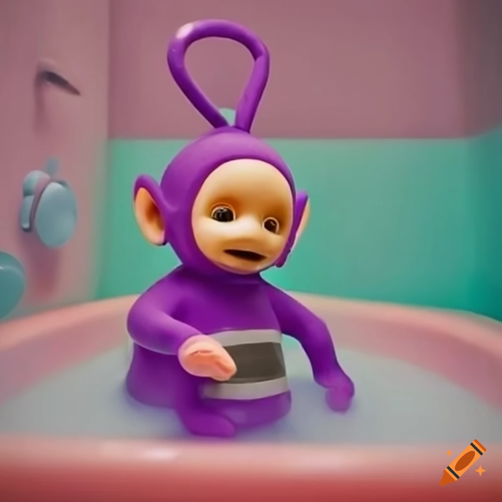Teletubbies Having Fun In A Colorful Bathroom With Rubber Ducks In A
