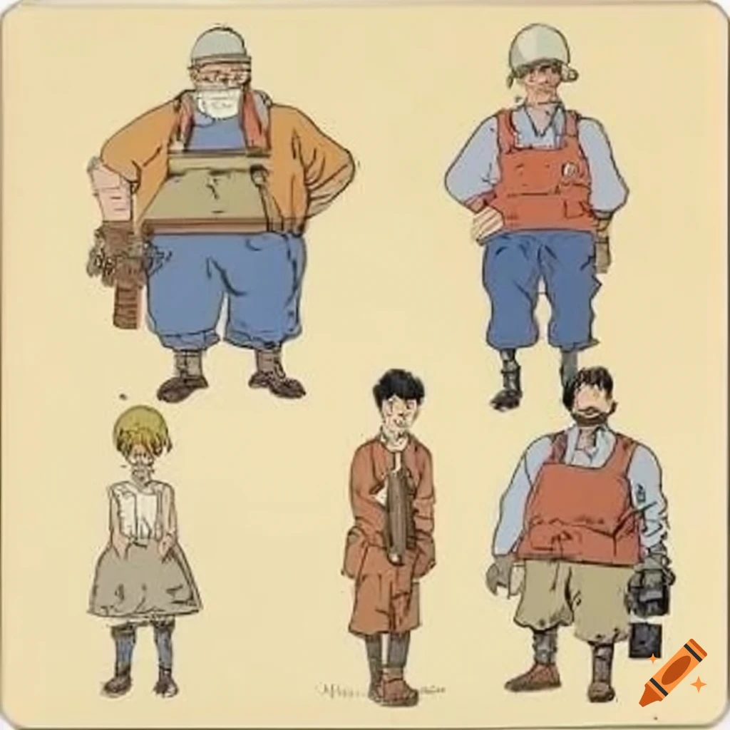 Colored ink drawing of a dockworker character by hayao miyazaki on Craiyon
