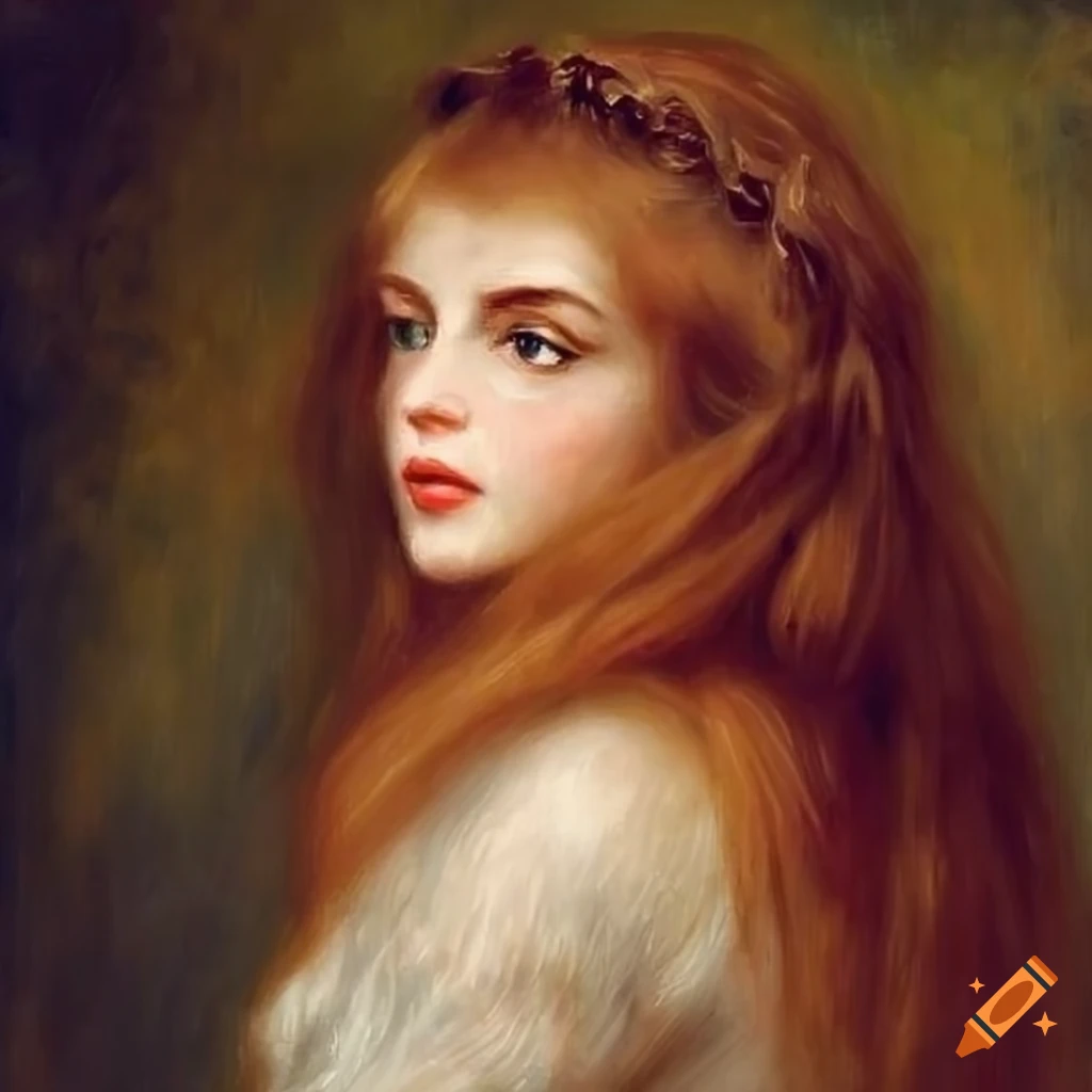 Woman with long fluffy hair in the style of renoir on Craiyon