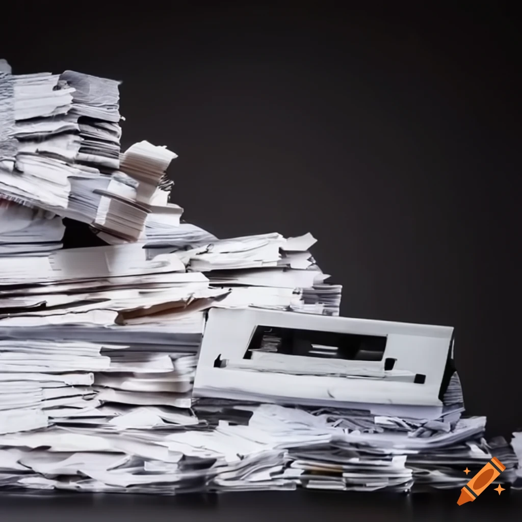 Cassette among piles of paper in the office on Craiyon