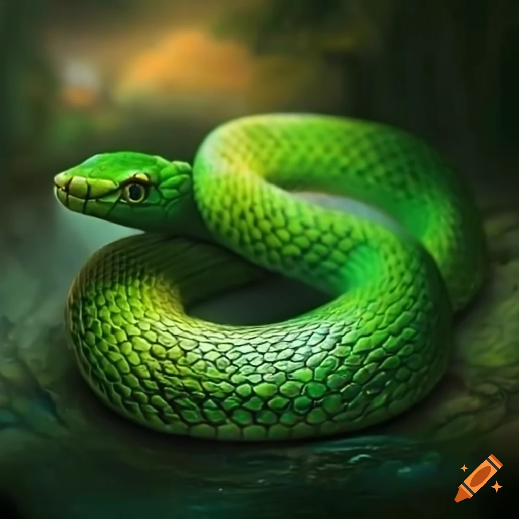Green magical fantasy snake on Craiyon
