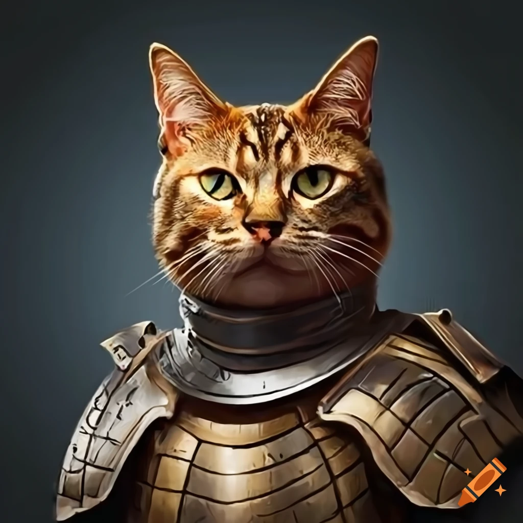 Cat wearing armor on Craiyon