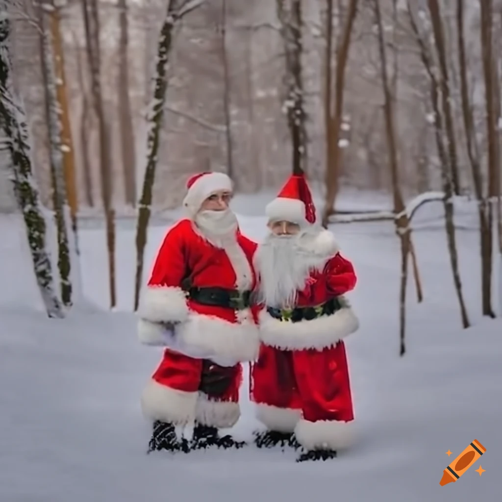 Two Santa Clauses in a snowy landscape on Craiyon