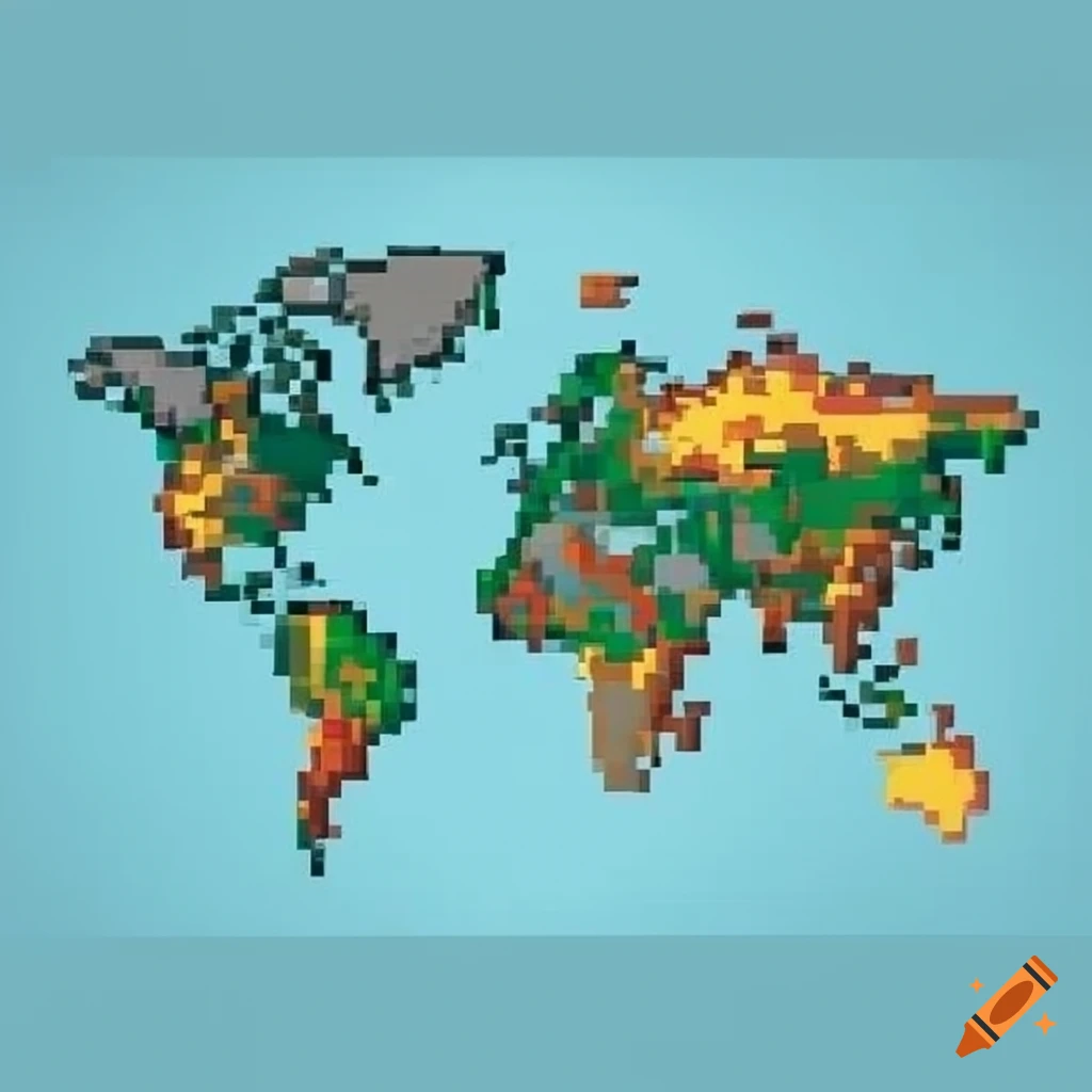 World map in pixel art style on Craiyon
