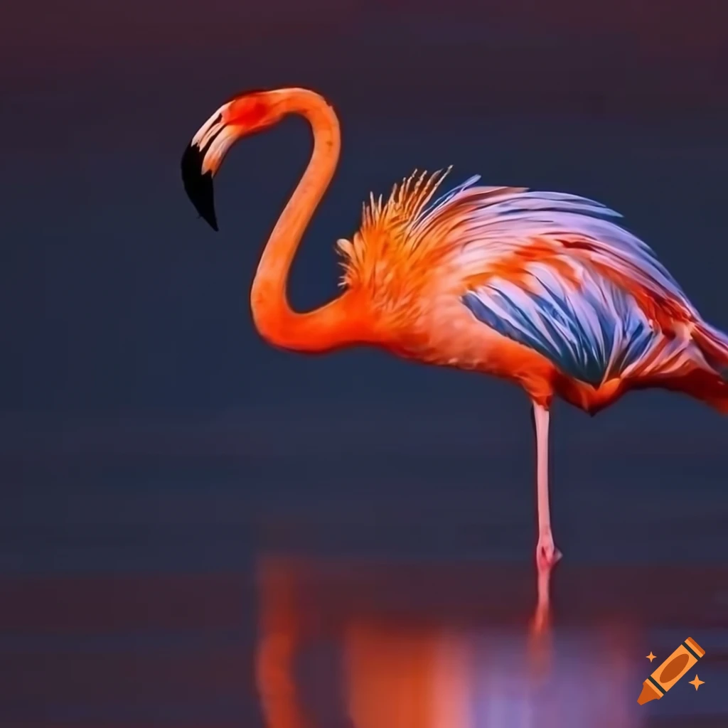 Beautiful blue flamingo with indian flag in a serene lake on Craiyon