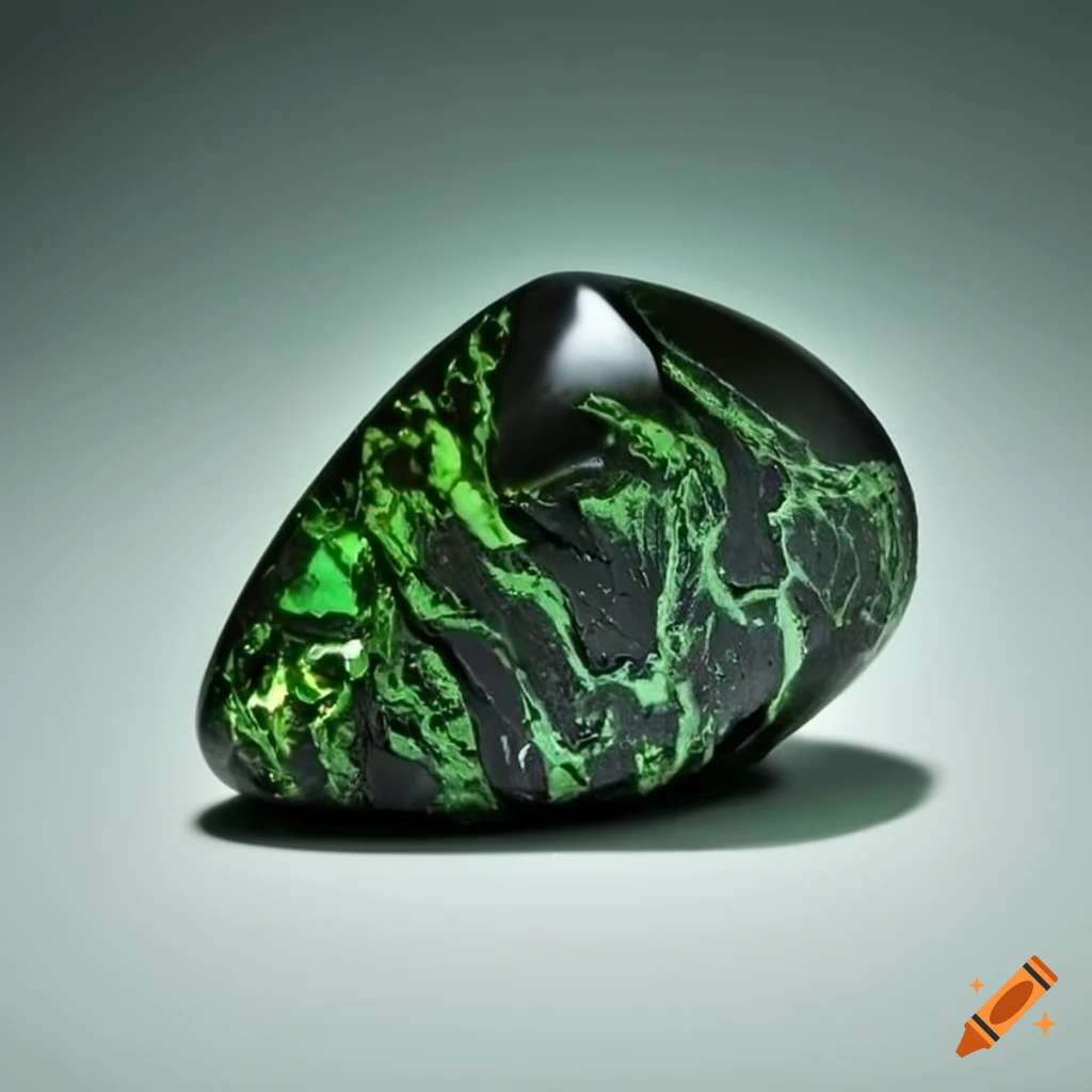Black and green cracked obsidian stone on Craiyon