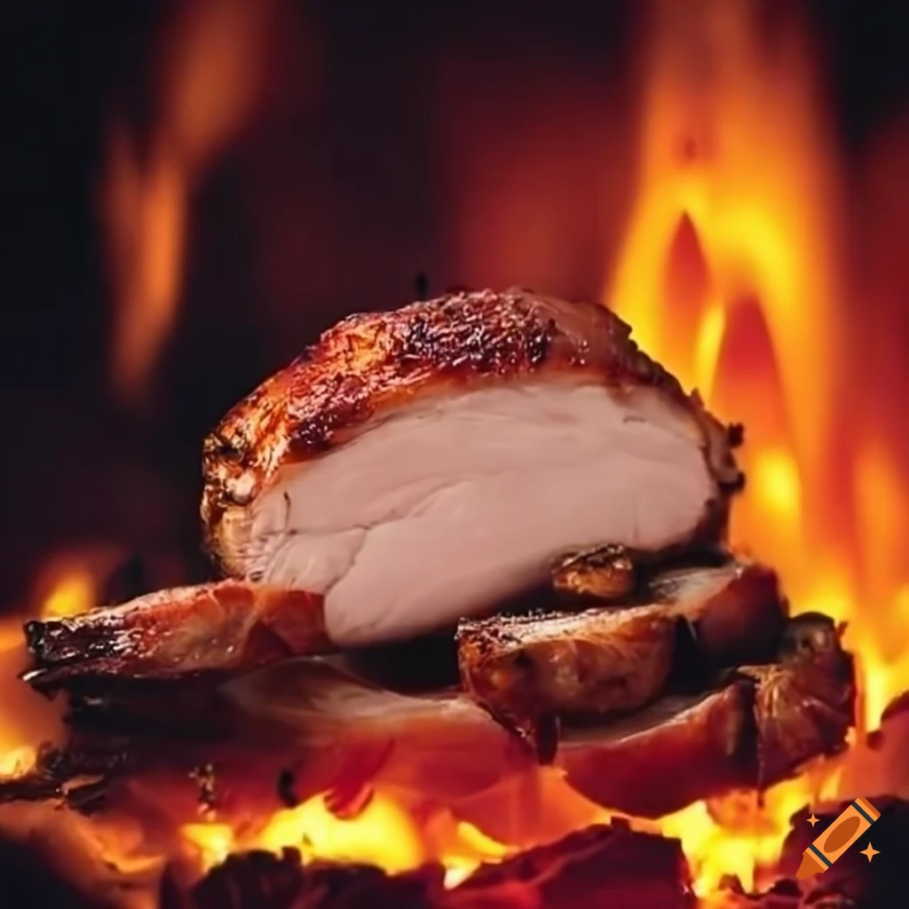 Roast pork on fire on Craiyon