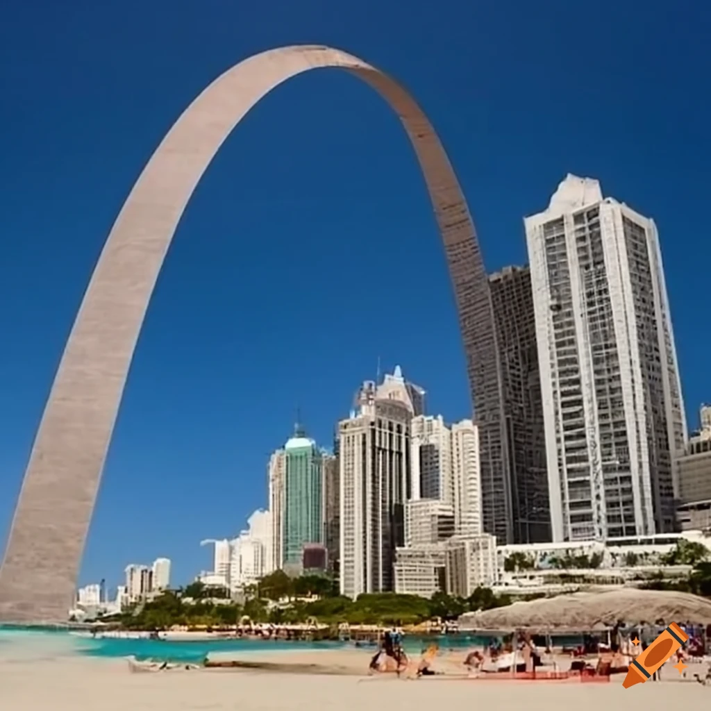 St. louis arch at miami beach with downtown chicago in the background ...