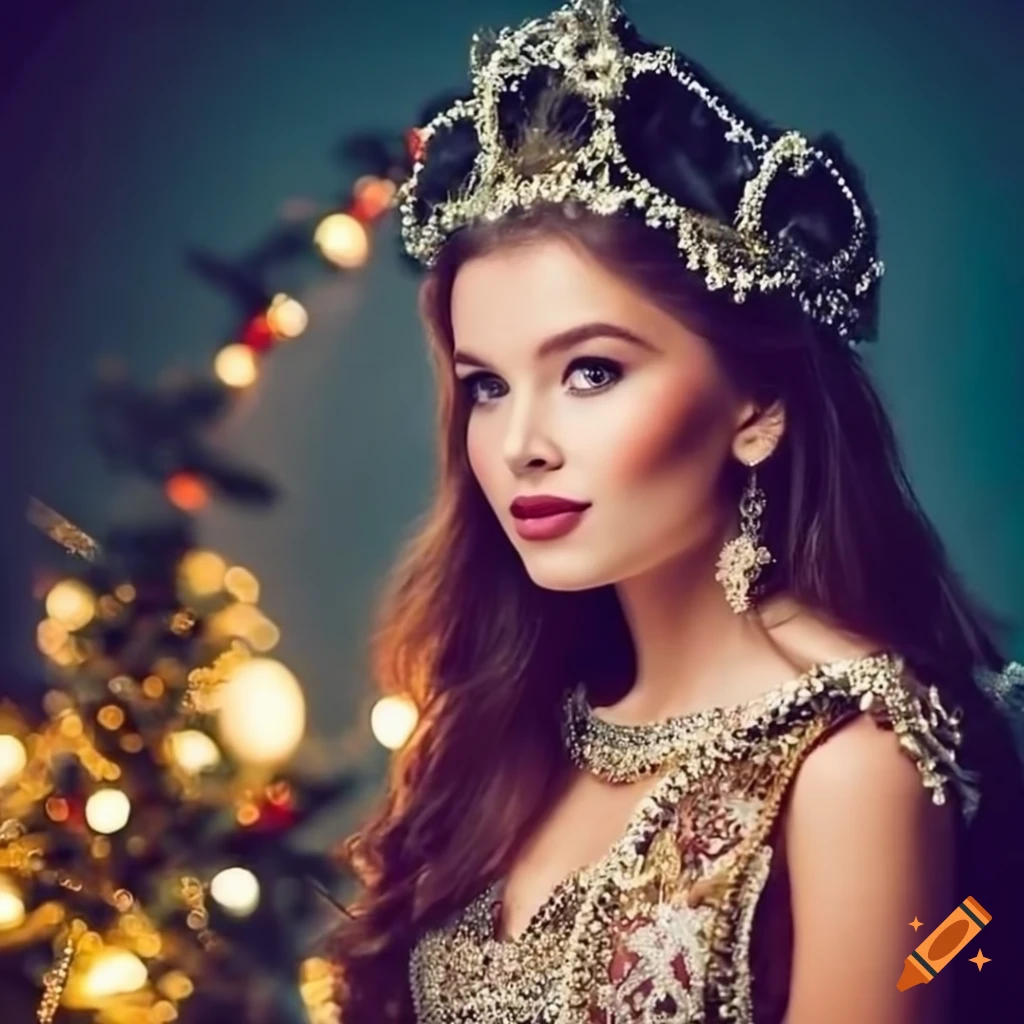 Elegant models in ornate christmas attire with dramatic lighting on Craiyon