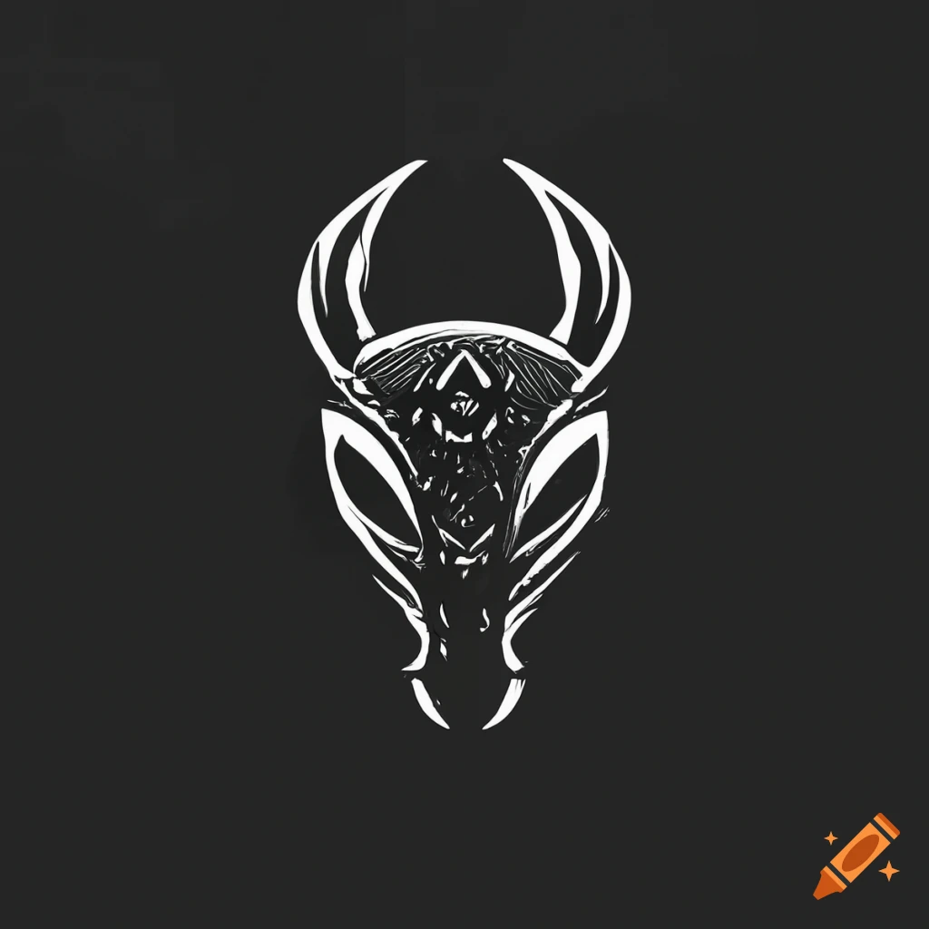 Futuristic black and white sketch of a deer in an alien-like design on ...