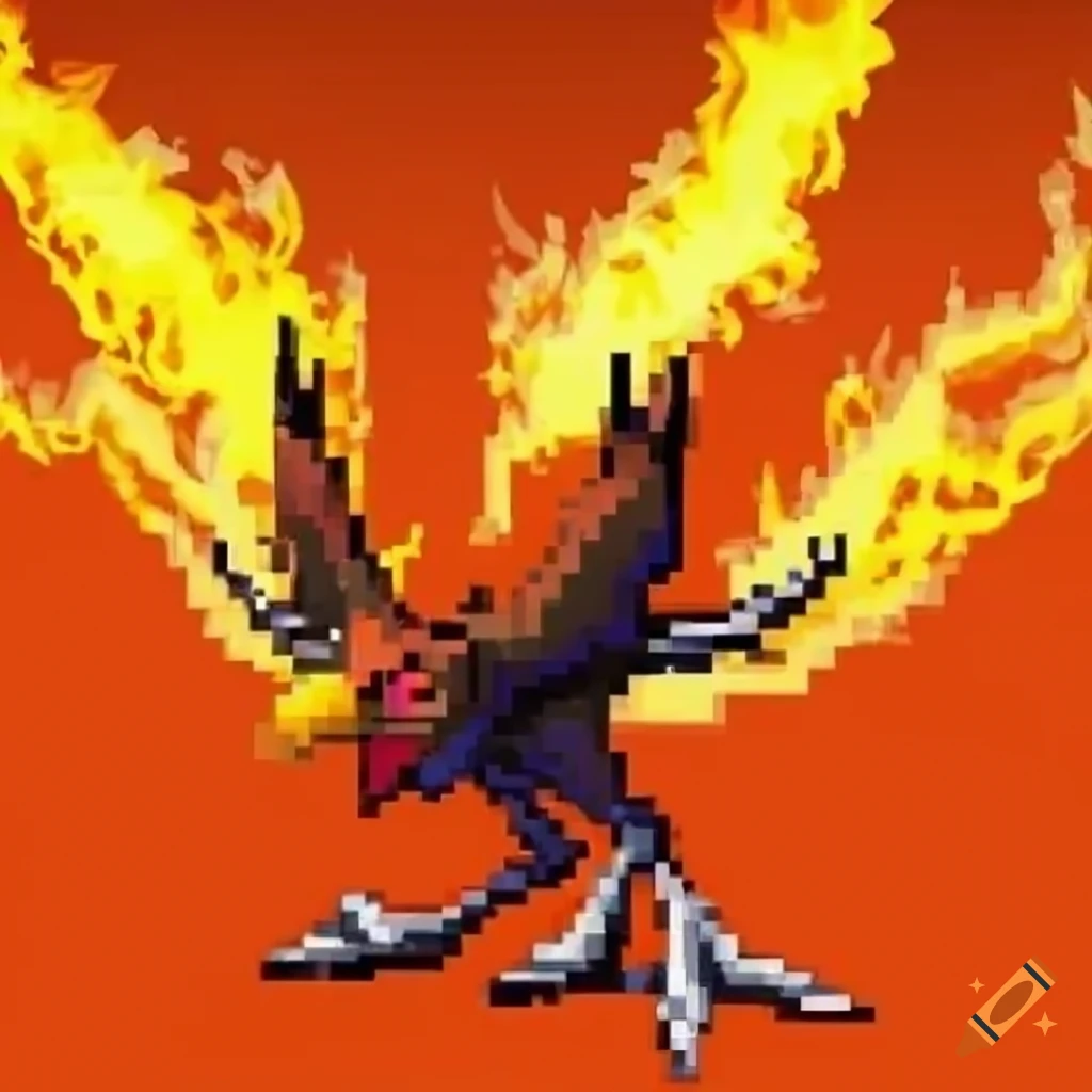 Fire type digimon in battle stance with pixel art style on Craiyon
