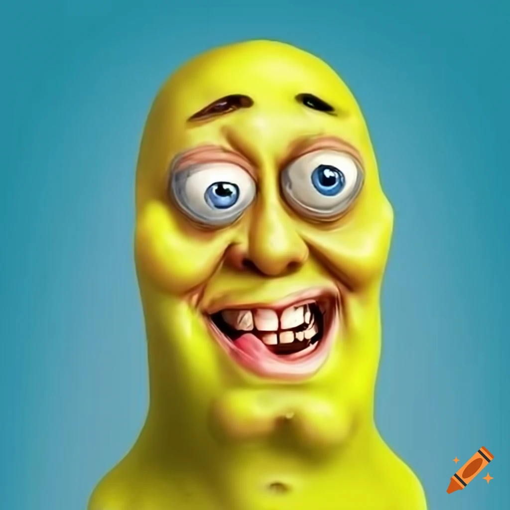 Funny cartoon of a yellow sponge man caricature on Craiyon