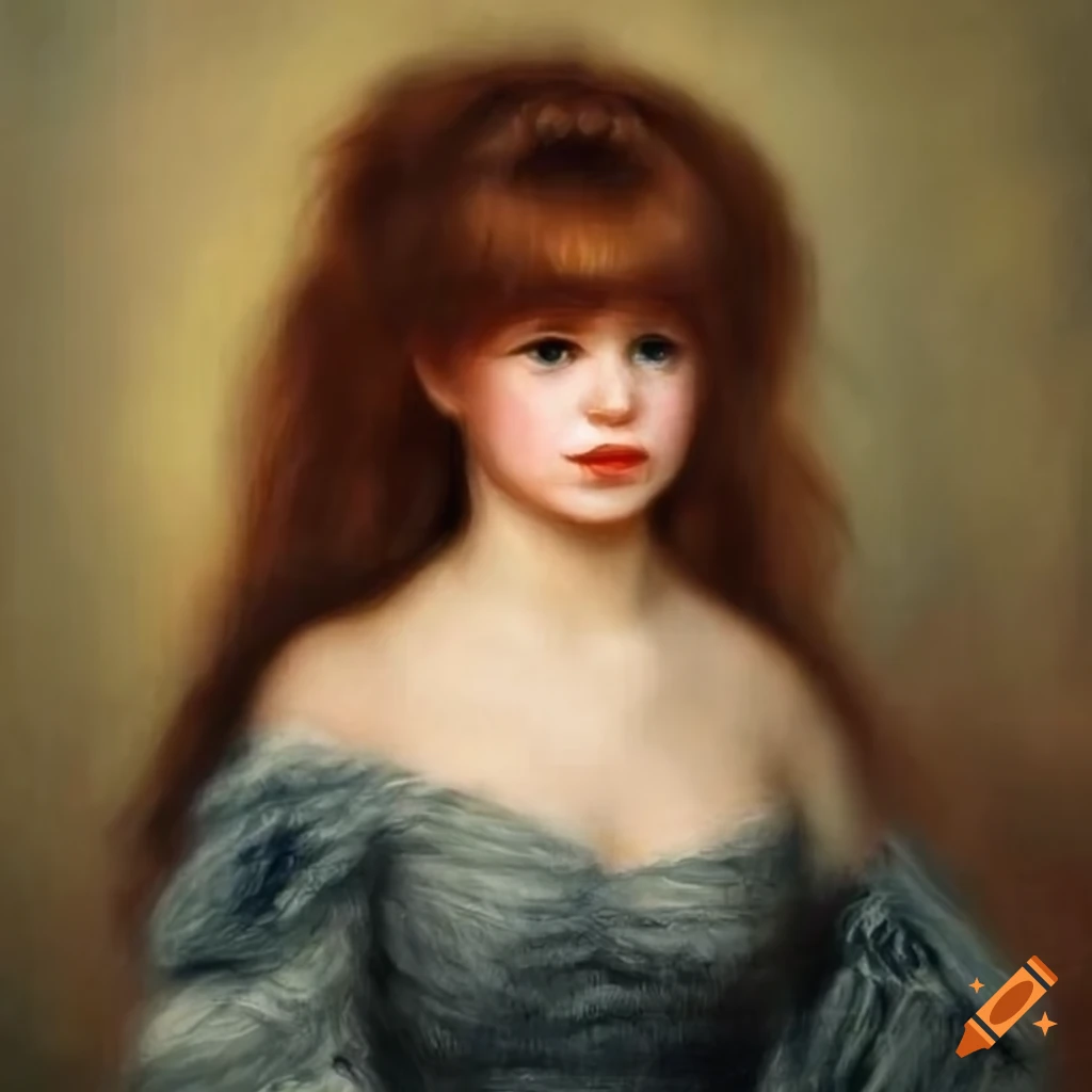 Woman with long fluffy hair in the style of renoir on Craiyon